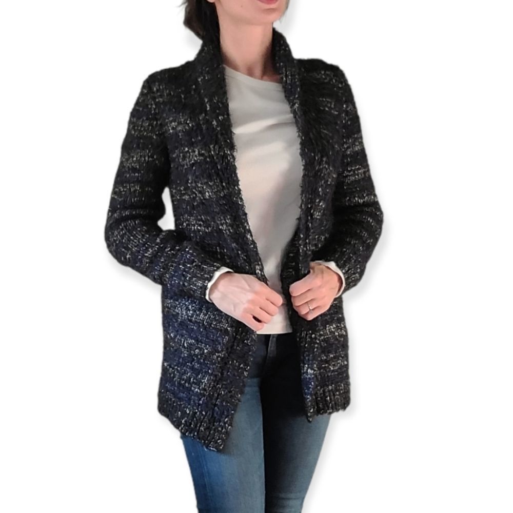 Lucky Brand Metallic Threaded Stripe Open Cardigan - Gem